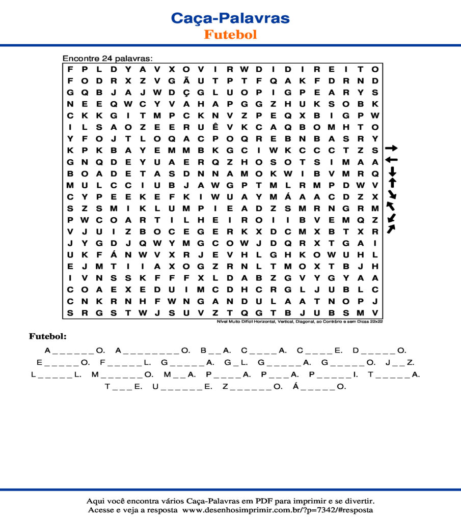 Caça Palavras de Futebol para imprimir - Desenhos Imprimir