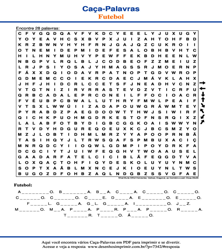 Caça Palavras de Futebol para imprimir - Desenhos Imprimir