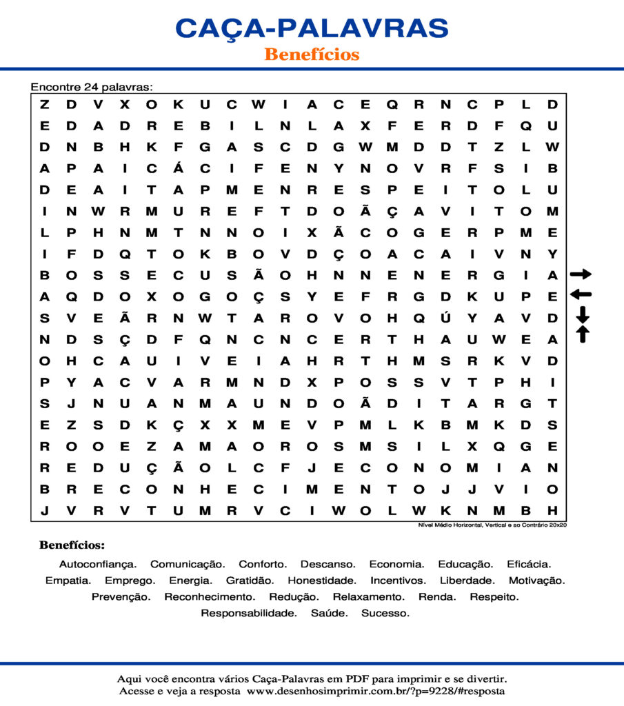 Caça Palavras Benefícios para imprimir - Desenhos Imprimir