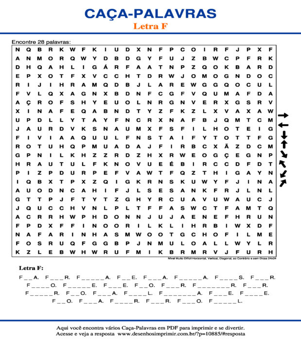 Caça Palavras da Letra F para imprimir - Desenhos Imprimir Caça Palavras da Letra F para imprimir - Desenhos Imprimir