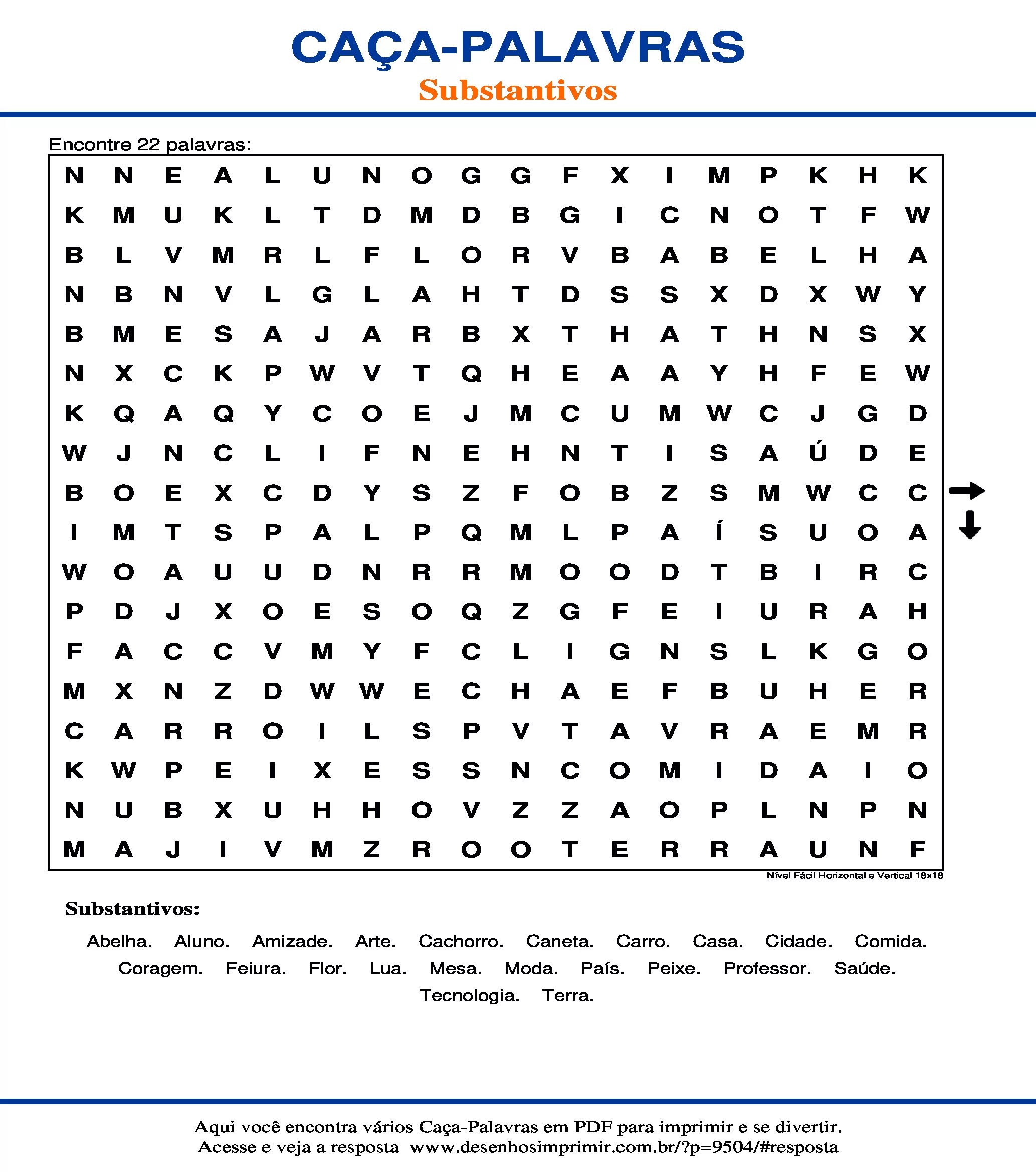 Caça Palavras dos Substantivos para imprimir - Desenhos Imprimir